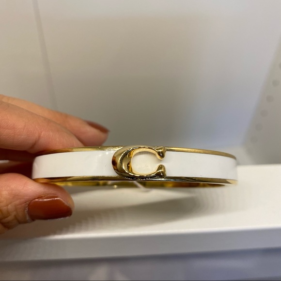 Coach Jewelry | Coach Classic C Bangle White With Gold Nwt | Poshmark